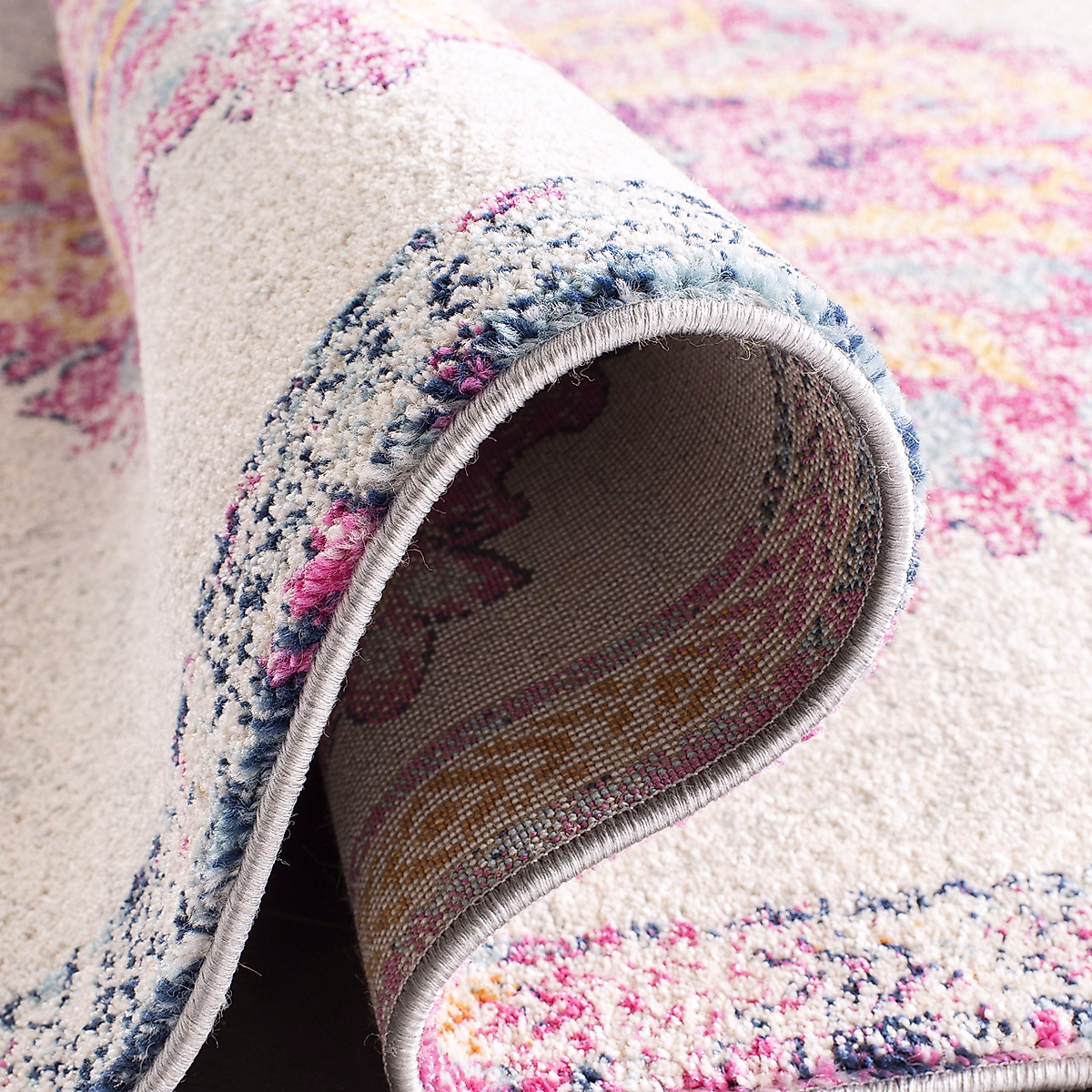 SAFAVIEH Madison Collection Area Rug - 8' x 10', Ivory & Fuchsia, Medallion Distressed Design, Non-Shedding & Easy Care, Ideal for High Traffic Areas in Living Room, Bedroom (MAD913A)