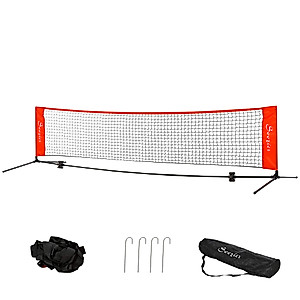 Soozier 10ft Portable Soccer Tennis/Pickleball/Badminton/Mini Tennis Net w/Sideline for Training with Included Storage Bag, Red