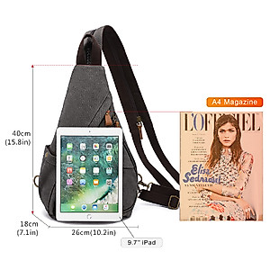 LOVEVOOK Sling Bag Canvas Crossbody Backpack Genuine Leather Shoulder Bag Casual Daypacks For Men Cycling Hiking Travel