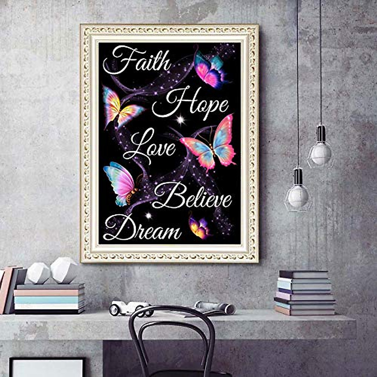 Diamond Painting Kits for Adults, 5D Diamond Painting Butterfly Text Art DIY Round Drill Diamond Art Faith Hope Love, Valentine's Day Gift 11.81x15.75 inches