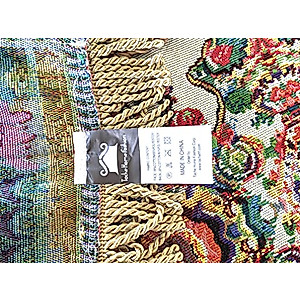 Tache Elegant Ornate Ivory Colorful Paisley Square Tapestry Table Cloth with Tassels, 35x35