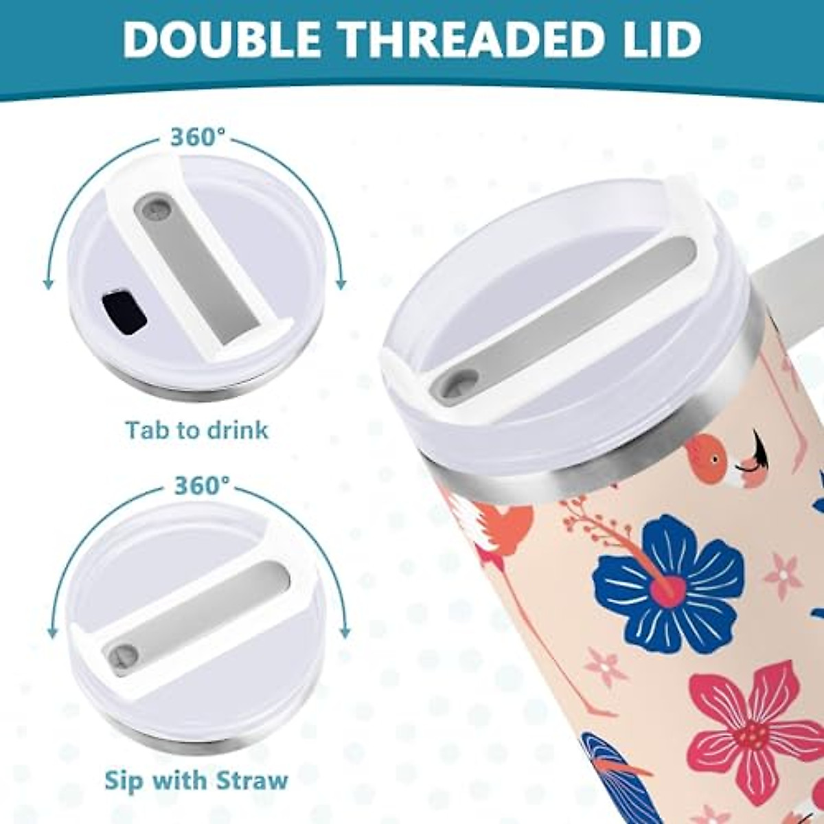 DIGTIA Stainless Steel Insulated Tumbler w/Handle & Straw, Flamingos Palm Tree Double Wall Vacuum Travel Coffee Mug Cup w/Lid, Leak-Proof Sports Tropical Water Bottle,30oz