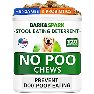 BARK&SPARK NO Poo Treats - Prevent Dog Poop Eating - Coprophagia Treatment - Stool Eating Deterrent - Probiotics & Enzymes - Digestive Health + Breath Aid - 120 Soft Chews - USA Made - Bacon Flavored