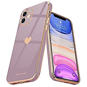 Teageo Compatible with iPhone 11 Case for Girl Women Cute Love-Heart Luxury Bling Plating Soft Back Cover Raised Camera Protection Bumper Silicone Shockproof Phone Case for iPhone 11, Lavender