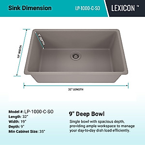 32" x 19" Quartz Kitchen Sink, Single Bowl Kitchen Sink, Large kitchen sink,Drop in Kitchen Sink, Granite Composite Kitchen Sink, Undermount Sink, Galaxy Concrete kitchen Sink, LP-1000-C-SO