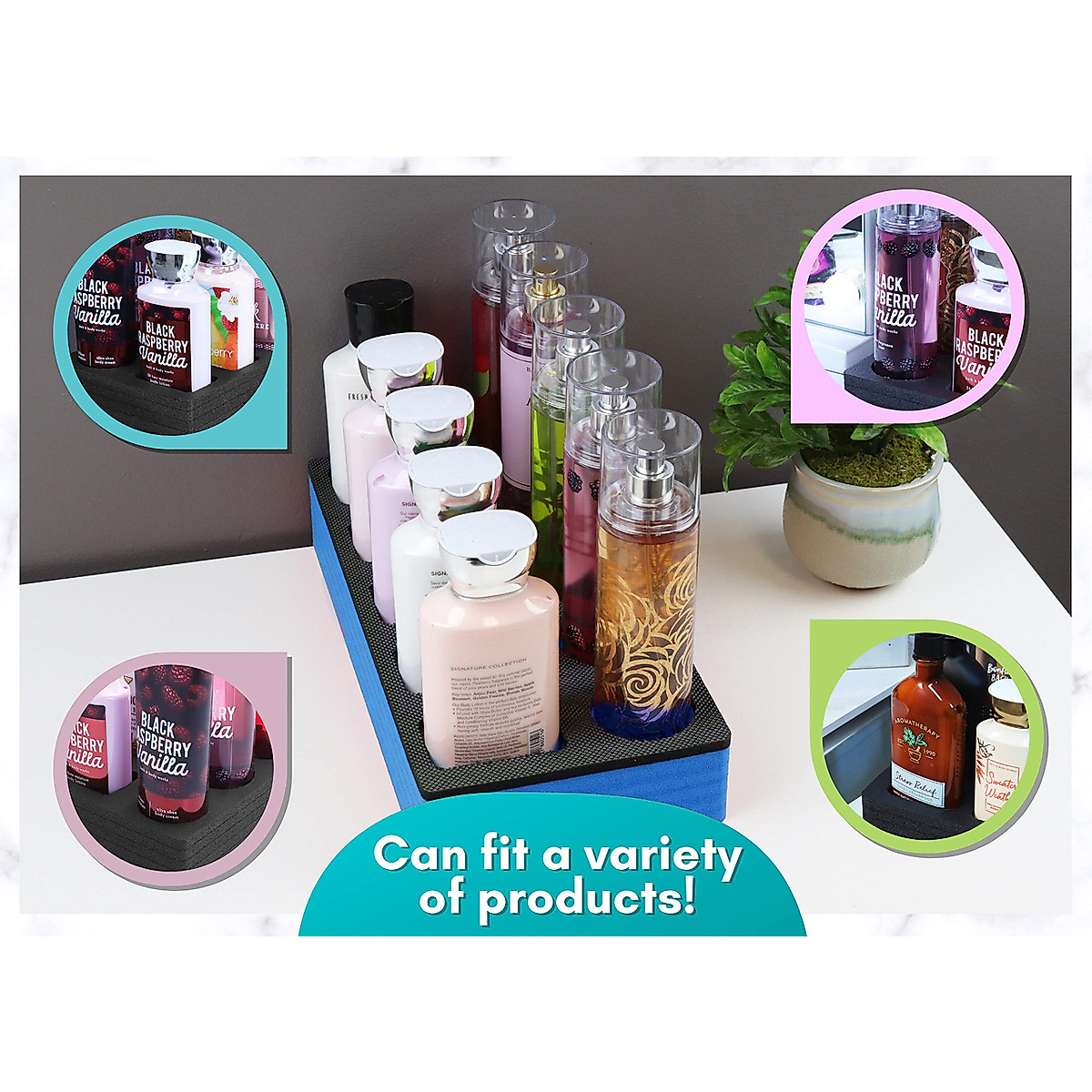 Polar Whale Lotion and Body Spray Stand Organizer Tray Blue Black Durable Foam Washable Waterproof Insert for Home Bathroom Bedroom Office 12 x 6 x 2 Inches 10 Slots