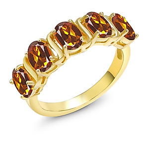 Gem Stone King 2.00 Ct Oval Orange Red Madeira Citrine 18K Yellow Gold Plated Silver Ring (Size 5)