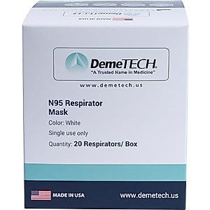 DemeTECH NIOSH N95 Respirator Face Mask, Fold-Style with Headbands, Made in USA, 20 Qty