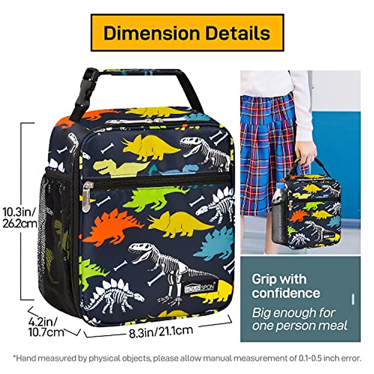 Buringer HOMESPON Reusable Lunch Bag Insulated Lunch Box Bento Cooler Tote with Front Pocket For Office/Outdoor (Color dinosaurs)