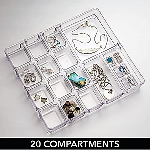 mDesign Stackable Plastic Storage Jewelry Box - 2 Organizer Trays with Lid for Drawer, Dresser, Vanity - Holds Necklaces, Bracelets, Bangles, Rings, Earrings - 3 Pieces - Clear