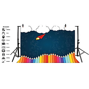 Leyiyi 8x6ft Welcome Back to School Photography Background Old Classroom Chalk Board Blackboard Colored Pens Back Season Grunge Gaffiti Paper Plane Backdrop Students Photo Portrait Vinyl Studio Prop