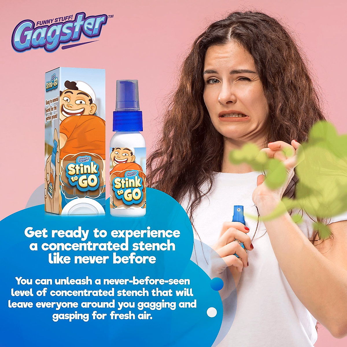 Gagster Stink Spray to Go - Extra Strong Fart Spray for Hilarious Gags & Pranks - Non-Toxic Potent Prank Spray Perfect for Kids & Adults - Easy to Conceal in a Bottle for Prank Lovers