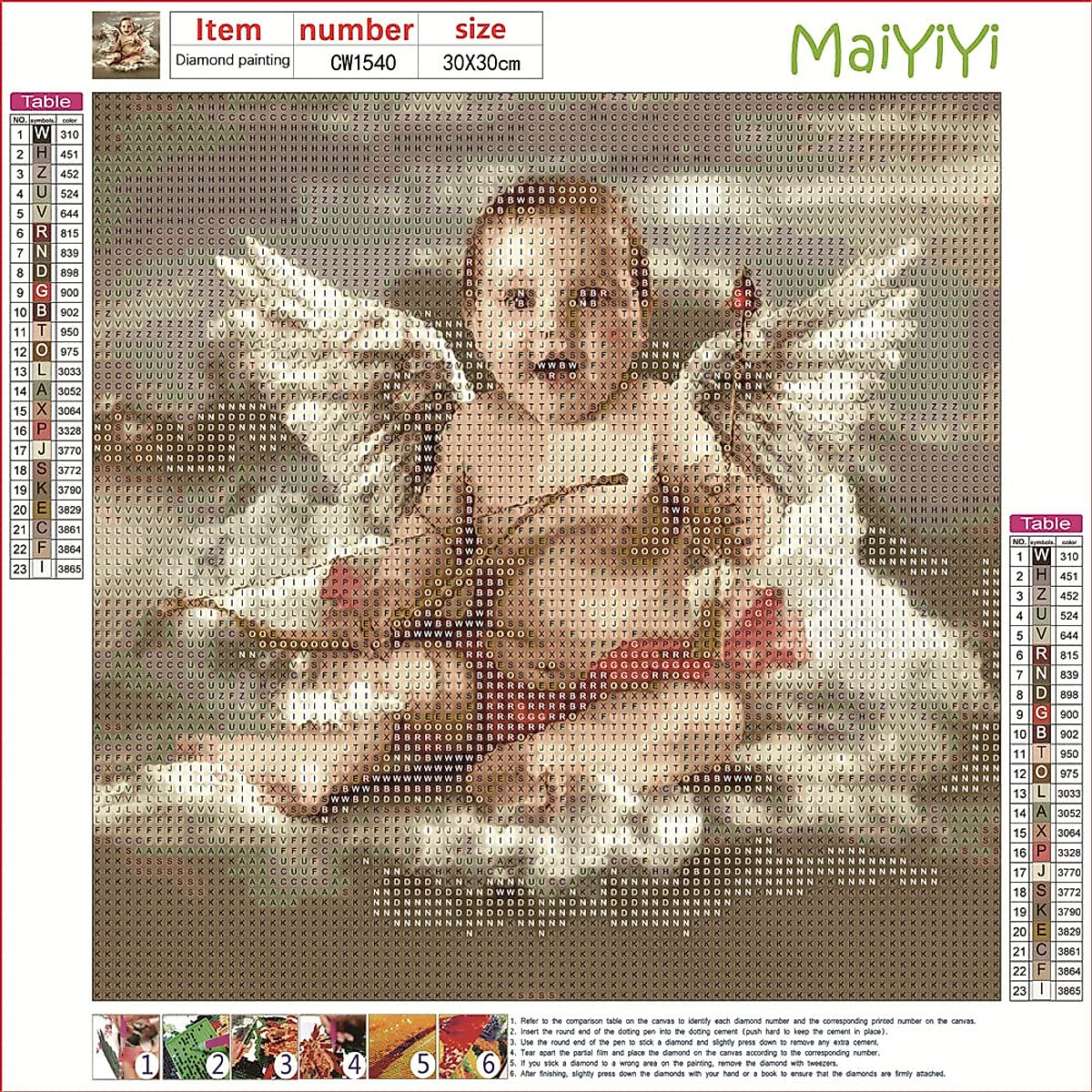 MaiYiYi Angel Baby Diamond Painting Set 5D Full Round Diamond Painting Angel Wings Diamond Painting Cross Stitch Kit Cute Baby Diamond Painting by Numbers for Adult Kids Wall Art Decor (30X30 CM)