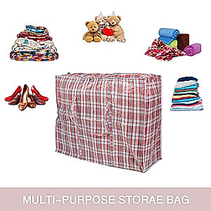 Koreyosh 3PCS Storage Bags Moving Tote Bags, 35 gallon Extra-Large Plastic Checkered Shopping Luggage bags, Reusable Moving Bags Heavy Duty with Zippers & Carrying Handles for Cloth/Blanket/Bedding/Shoes