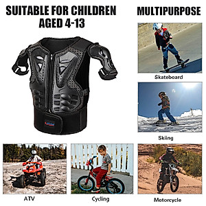 KANVIKAM Kids Motorcycle Body Armor Spine Chest Protector, Youth Dirt Bike Gear Vest for Motocross Cycling MTB ATV Skateboard Skating