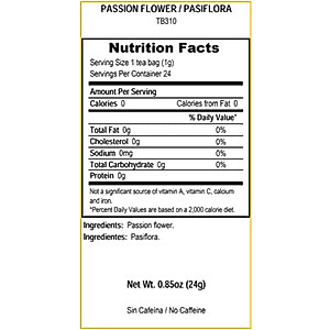 Tadin Passion Flower Herbal Tea, Caffeine Free, 24 Tea Bags Per Box, Pack of 6 Boxes Total