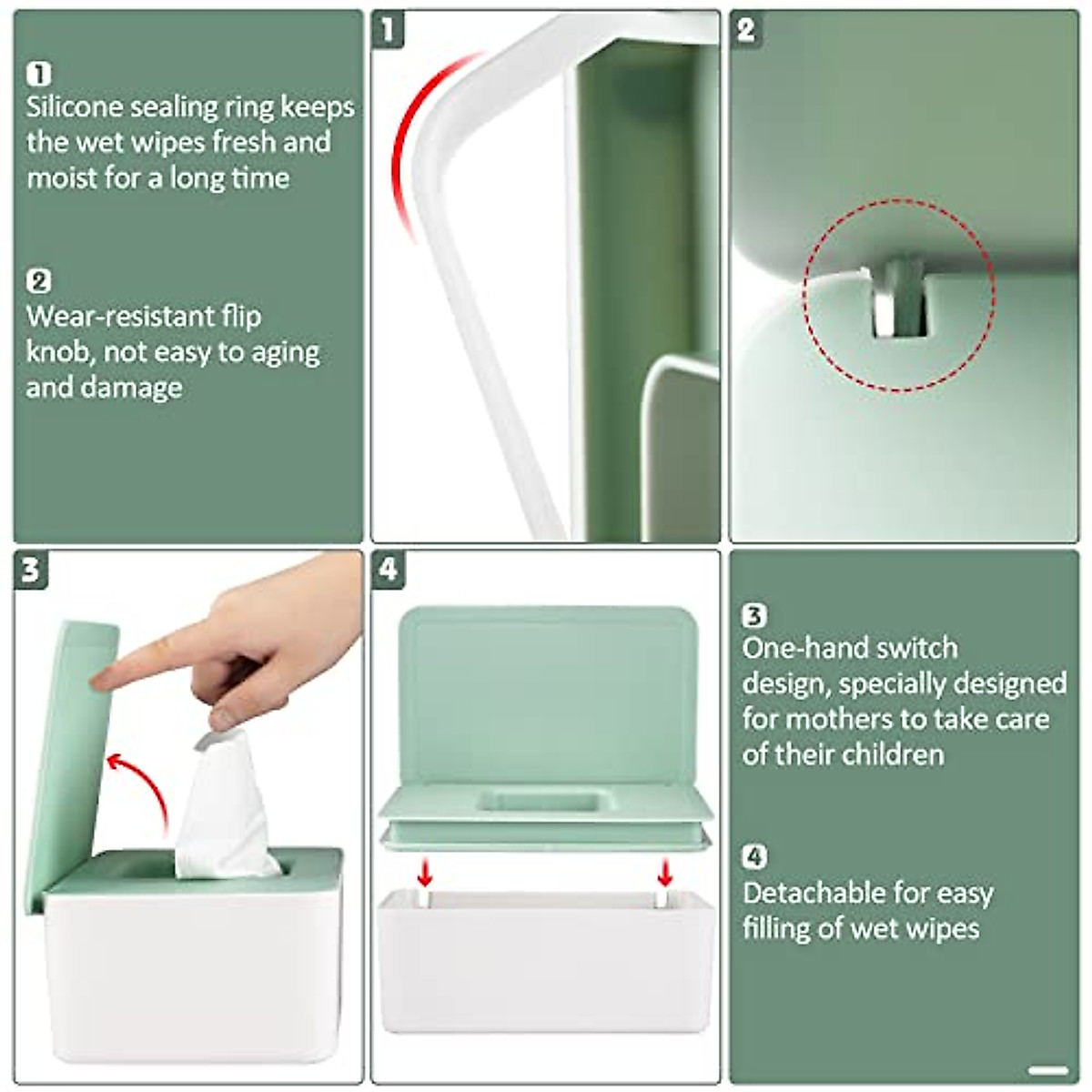 Whiidoom Diaper Wipes Dispenser Wipes Holder, Wipes Tissue Case Keeps Wipes Fresh Tissue Wipes Container with Lid (Green)