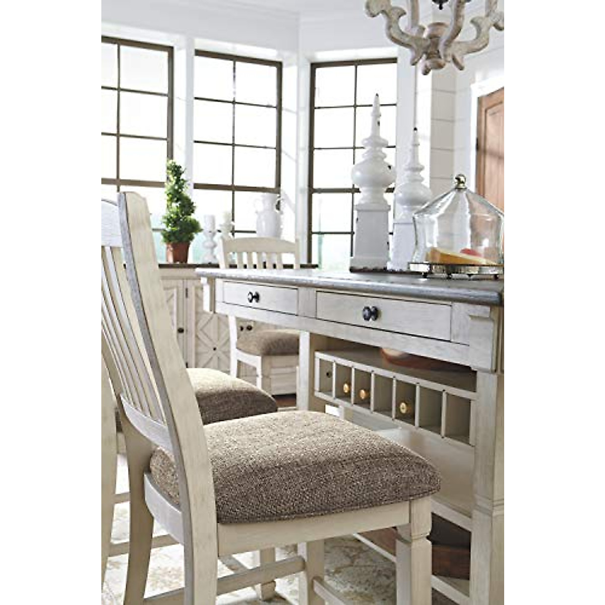 Signature Design by Ashley Bolanburg Farmhouse Counter Height Dining Room Table, White & Brown