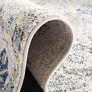 SAFAVIEH Madison Collection 9' Round Ivory / Aqua MAD611A Boho Chic Floral Medallion Trellis Distressed Non-Shedding Dining Room Entryway Foyer Living Room Bedroom Area Rug