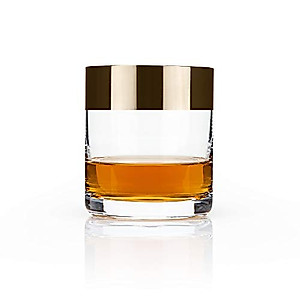 Viski Irving Bronze Rim Crystal Lowball Tumblers Set of 2 - Premium Crystal Clear Cocktail Glass Bronze Rimmed Glassware, Stylish Lowball Whiskey Glass Gift Set, 8 oz