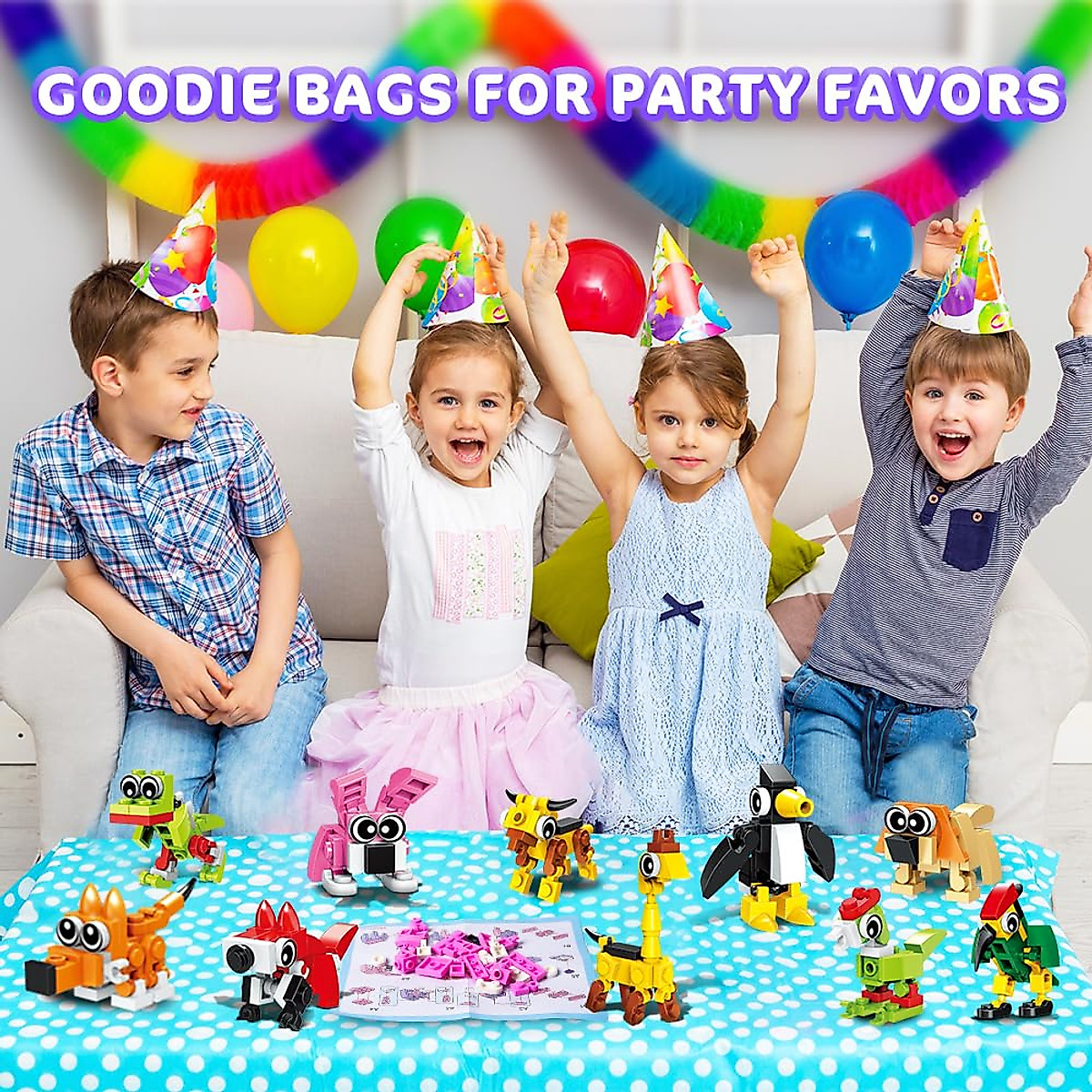 HOGOKIDS Party Favors for Kids 10 Pack - 30 Kinds of Animals Building Blocks Toy Set for Birthday Party Favors Goodie Bags Stuffers Classroom Prizes, Easter Gifts for Boys Girls Ages 4-12+
