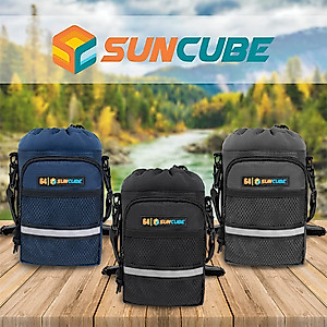 SUN CUBE Water Bottle Carrier with Strap, Insulated Water Bottle Carrier Bag with Phone Pocket Pouch, Sleeve Sling Purse Crossbody Bottle Holder for Walking, Sports, Hiking Accessories, Black 64oz