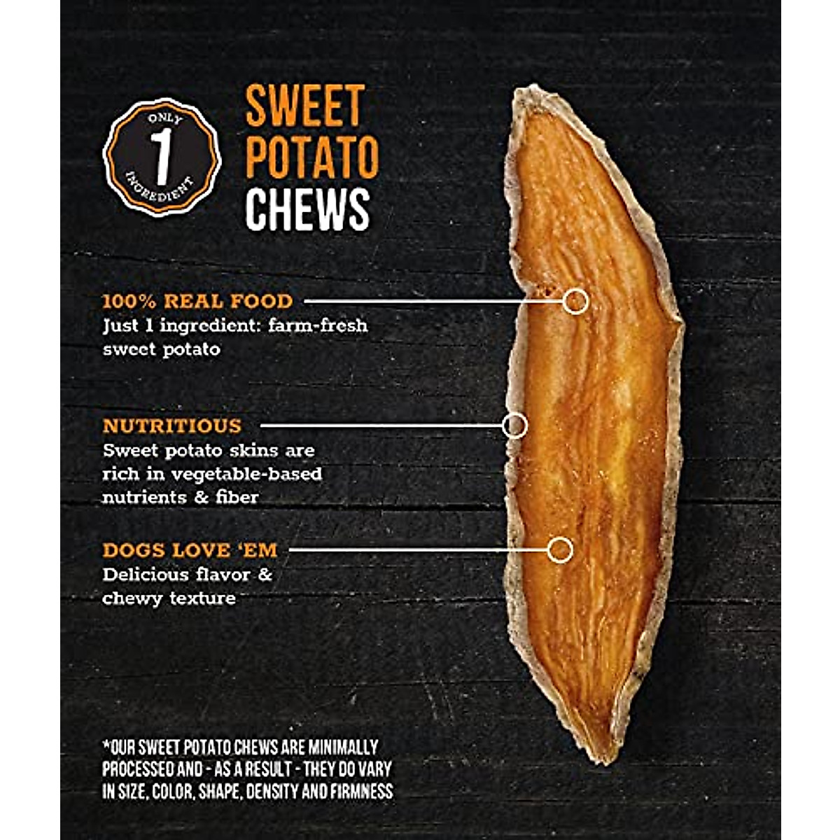 Wholesome Pride Sweet Potato Chews 100% All-Natural Single Ingredient, USA-Sourced Dog Treats, 8 oz