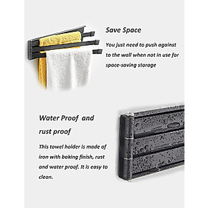 MAOERFUL 3 Swing Arms Towel Holder Wall Mount Towel Rack Dish Rag Dishcloths Washcloth Storage Organizer Hanger Swivel Hand Towel Bar for Sink Door Cabinet in Kitchen Bathroom (Dusty Grey)