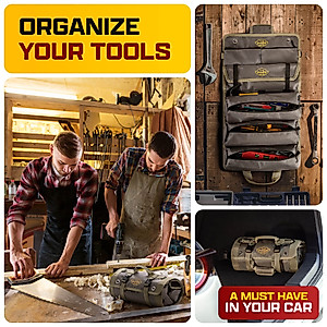 The Ryker Bag PRO Official Tool Roll Organizer – 4 Detachable Tool Pouches + Wrench Organizer, Heavy Duty Tool Bags for men + women Roll Up Tool Bag for Mechanic/Electrician Tools Storage