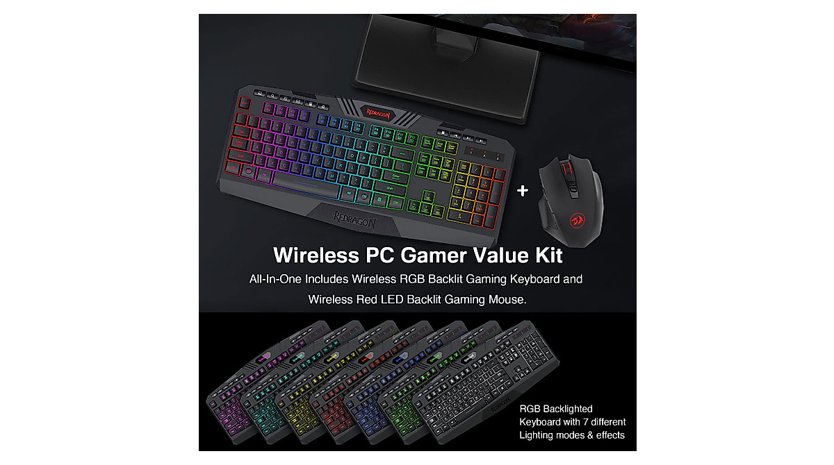 Redragon S101 Wireless Gaming Keyboard & Mouse Combo | RGB Backlit