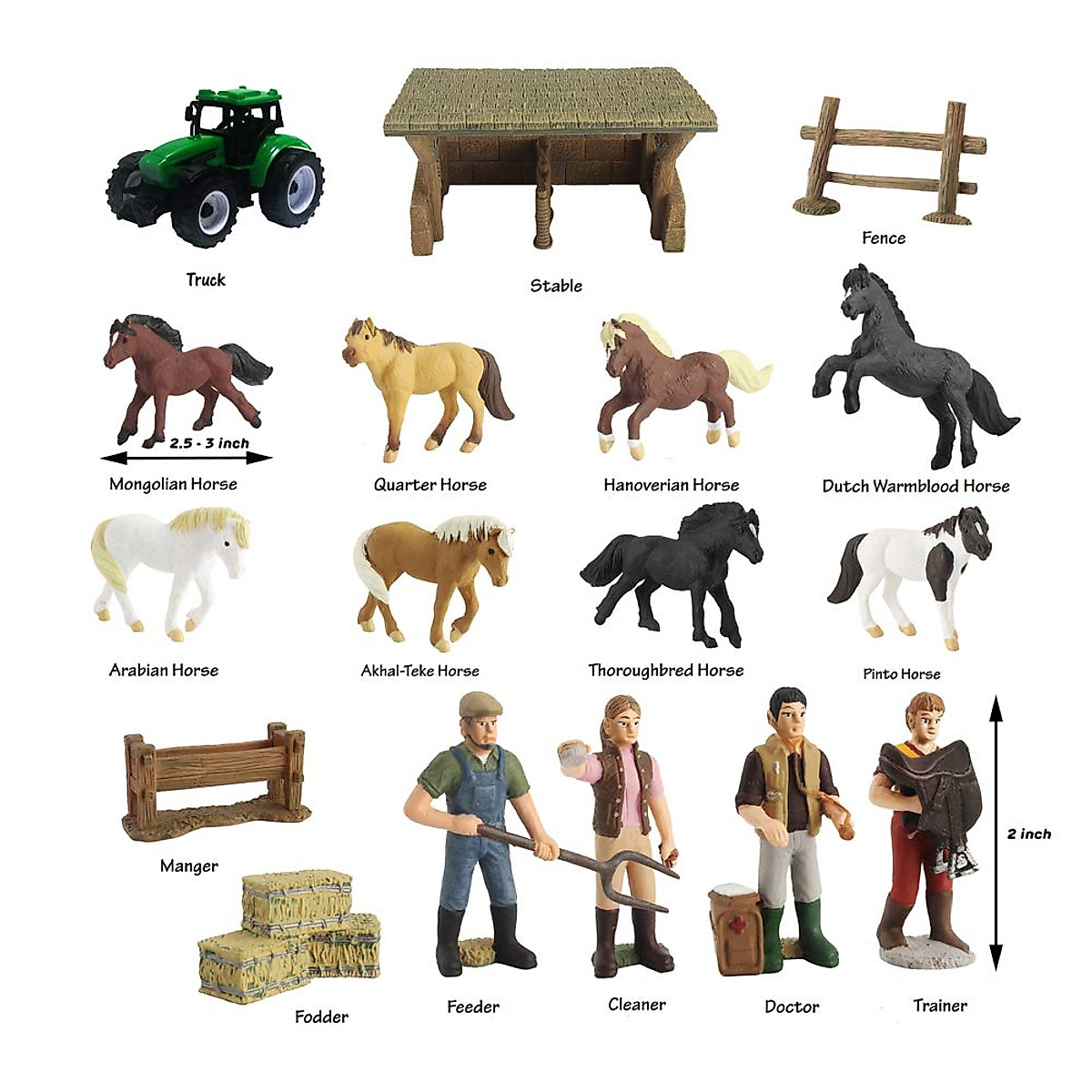 DINOBROS Horse Stable Playset Toys for Boys and Girls Ages 3 and Up Includes 8 Horses and Accessories 17 Piece Horse Stall Farm Set with Portable Case