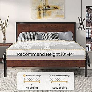 SHA CERLIN Queen Bed Frame with Headboard, Heavy Duty Platform Bed with Under-Bed Storage, Solid Wood Slats & Metal Construction, No Box Spring Needed, Easy Assembly, Saddle Brown