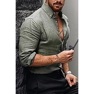 JMIERR Men's Cotton Linen Casual Stylish Button Down Shirt Long Sleeve Lightweight Dress Shirts Fashion Summer Beach Shirts Resort Wear,L,02 Green