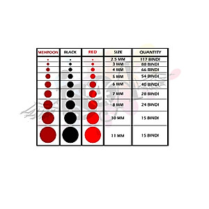 IS4A 447 Multicolored Bollywood Forehead Stickers Adhesive Body Jewelry 9 Cards of Different Sized Tattoo Velvet Bindi Round Dot (RED)