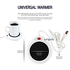 Eutuxia Mug Warmer for Home & Office. Great for Warming Up Cups, Coffee Mugs, Wax, and Beverages on Desks, Tables & Countertops. Electric Heated Plate Warms Quickly. Enjoy Hot Drinks on Cold Days.