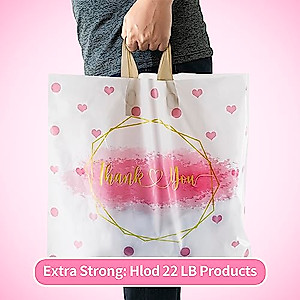 WAKAKO 60Pcs Thank You Bags Plastic Shopping Bags with Handles, Extra Large Thick 18 x 16 Inch Retail Merchandise Gift Bags for Small Business, Polka Dot Heart