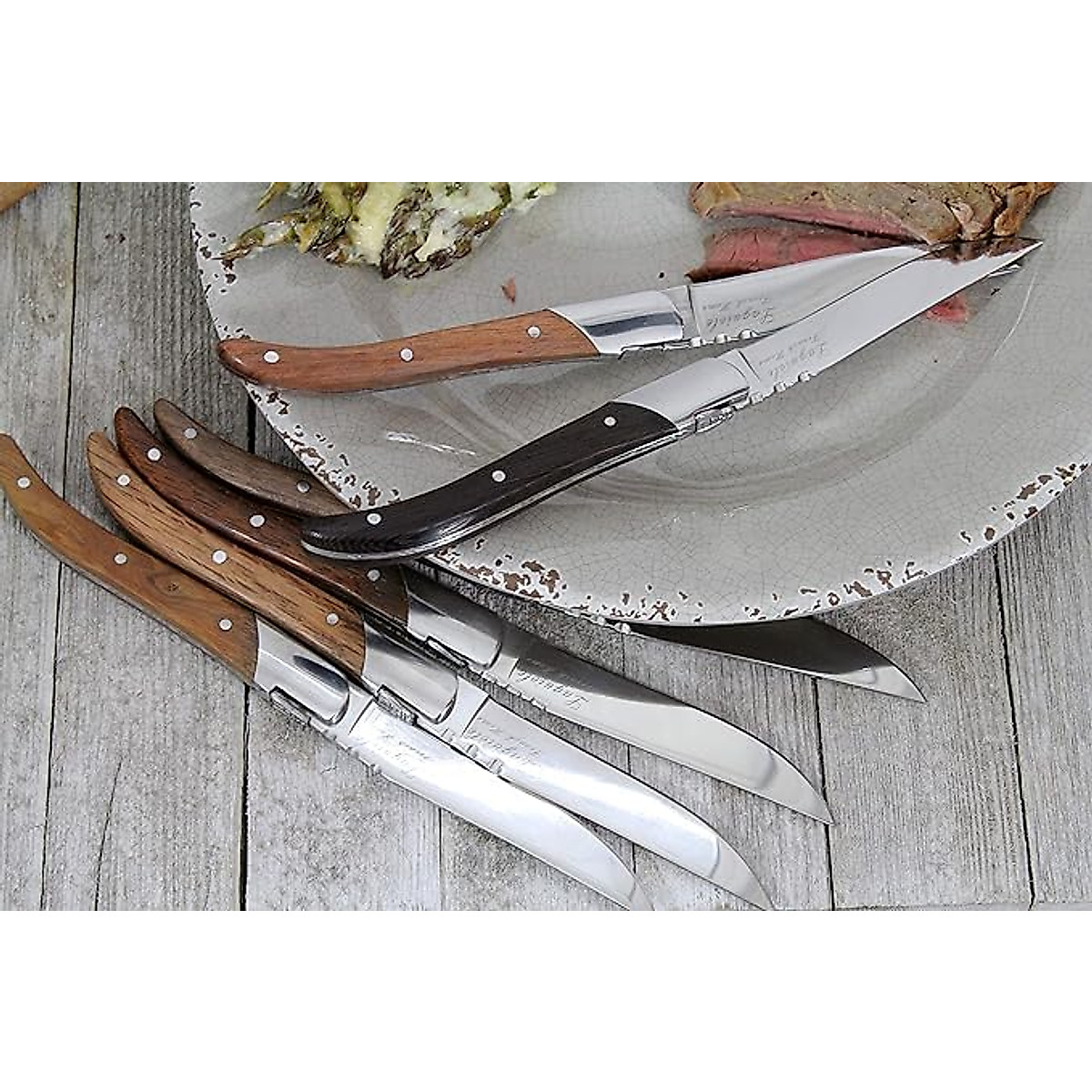 French Home Set of 6 Laguiole Connoisseur Assorted Wood Steak Knives, Multicolor