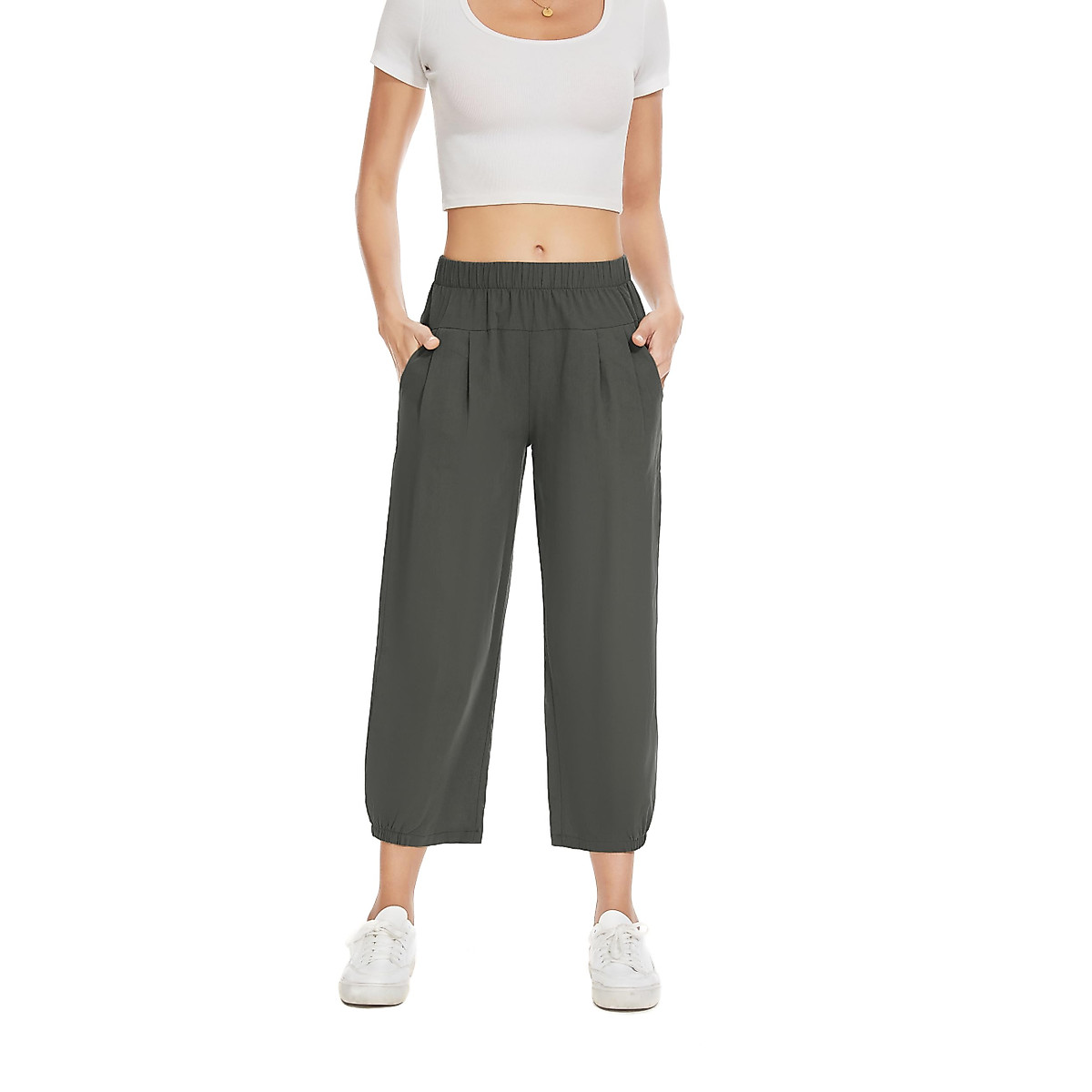 Women's Capri Yoga Pants Loose Soft Workout Causal Lounge Pants with Pockets Gray Small