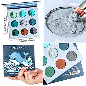 Blue Teal Eyeshadow Palette,Blue Green Teal Tone Eyeshadow Pallets,DE’LANCI Pro 9 Shades Matte Shimmer High Pigmented Waterproof Long Lasting Eye Shadow Cool Toned Makeup Palettes for Christmas