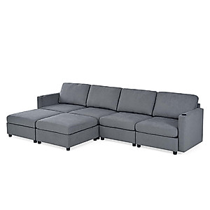 123.6" Oversized Chenille Upholstered Modular Storage Sectional Sofa Couch W/2 Movable Ottomans & Cupholders, U-Shaped Corner Free Combined Sofa&Couch Convertible Sleeper Sofabed for Living Room