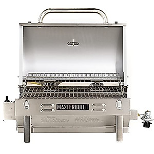 Masterbuilt MB20030819 Portable Propane Grill, Stainless Steel & GasOne 50180 Refill Adapter for 1lb Propane Tanks & Fits 20lb Tanks, Black