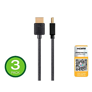Monoprice Certified Premium HDMI Cable - 3 Feet - Black (3 Pack) 4K@60Hz HDR 18Gbps 36AWG YUV 4:4:4 - Ultra Slim Series