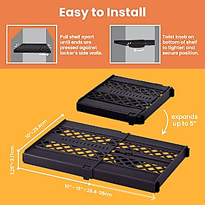 LockerMate Adjust-A-Shelf Easy to Use, Extends to Fit Your Locker, Black