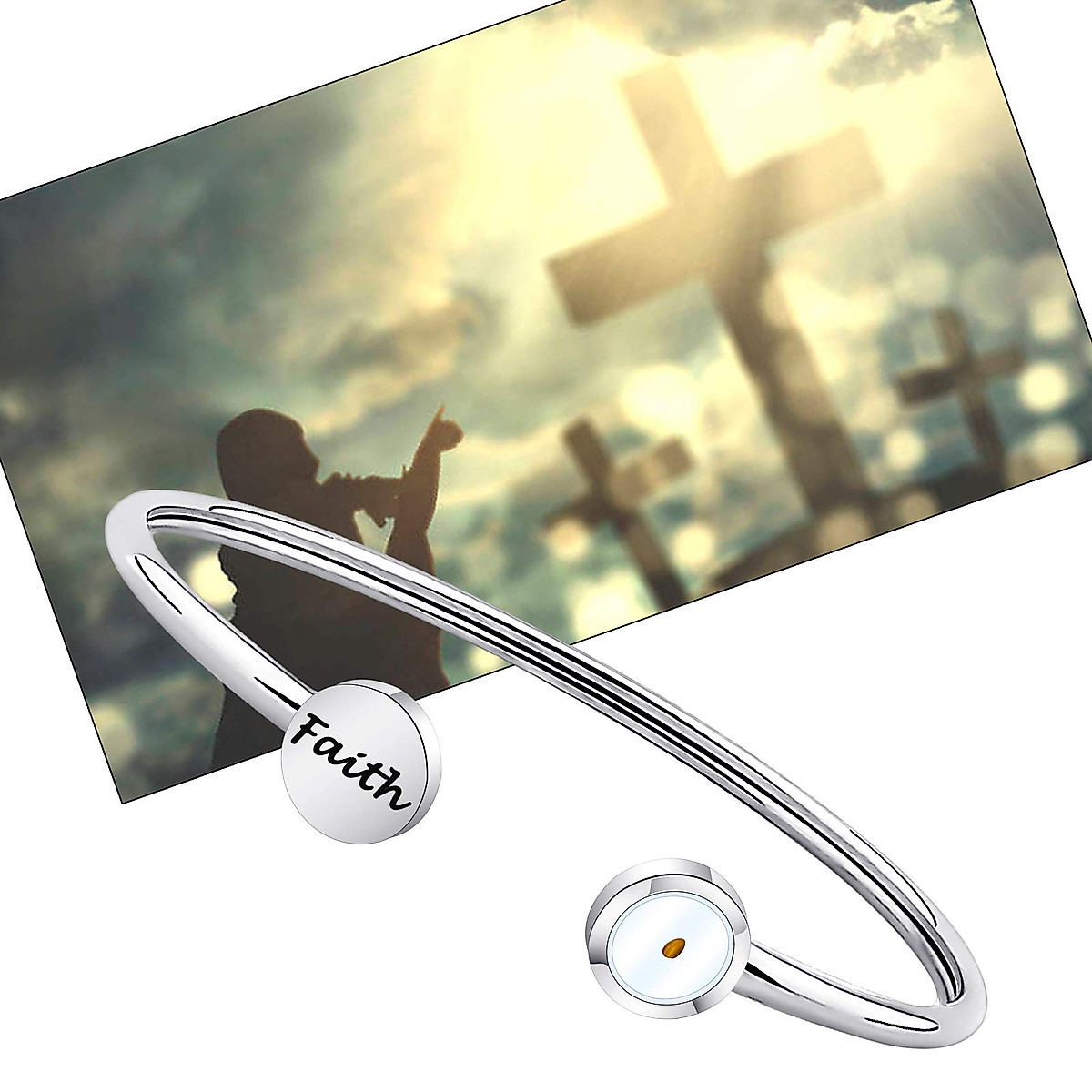 FAADBUK Christian Gift Cross Mustard Seed Bracelet Faith Mustard Seed Jewely Religious Inspirational Jewelry (Faith Mustard Seed Br-S)