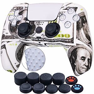 YoRHa Water Transfer Printing Silicone Thickened Cover Skin Case for PS5 Controller x 1(US Dollars) with Thumb Grips x 10