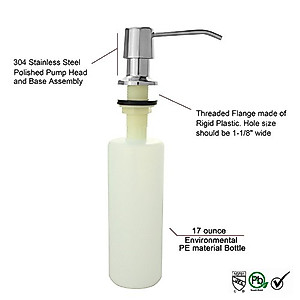 Cozhome 304 Stainless Steel Sink Soap Dispenser Liquid Dish Pump Bottle,Kitchen,Polished Finished,500ML(17OZ), Refill Soap Dispenser PE Bottle - Easy Installation, Well Built and Sturdy