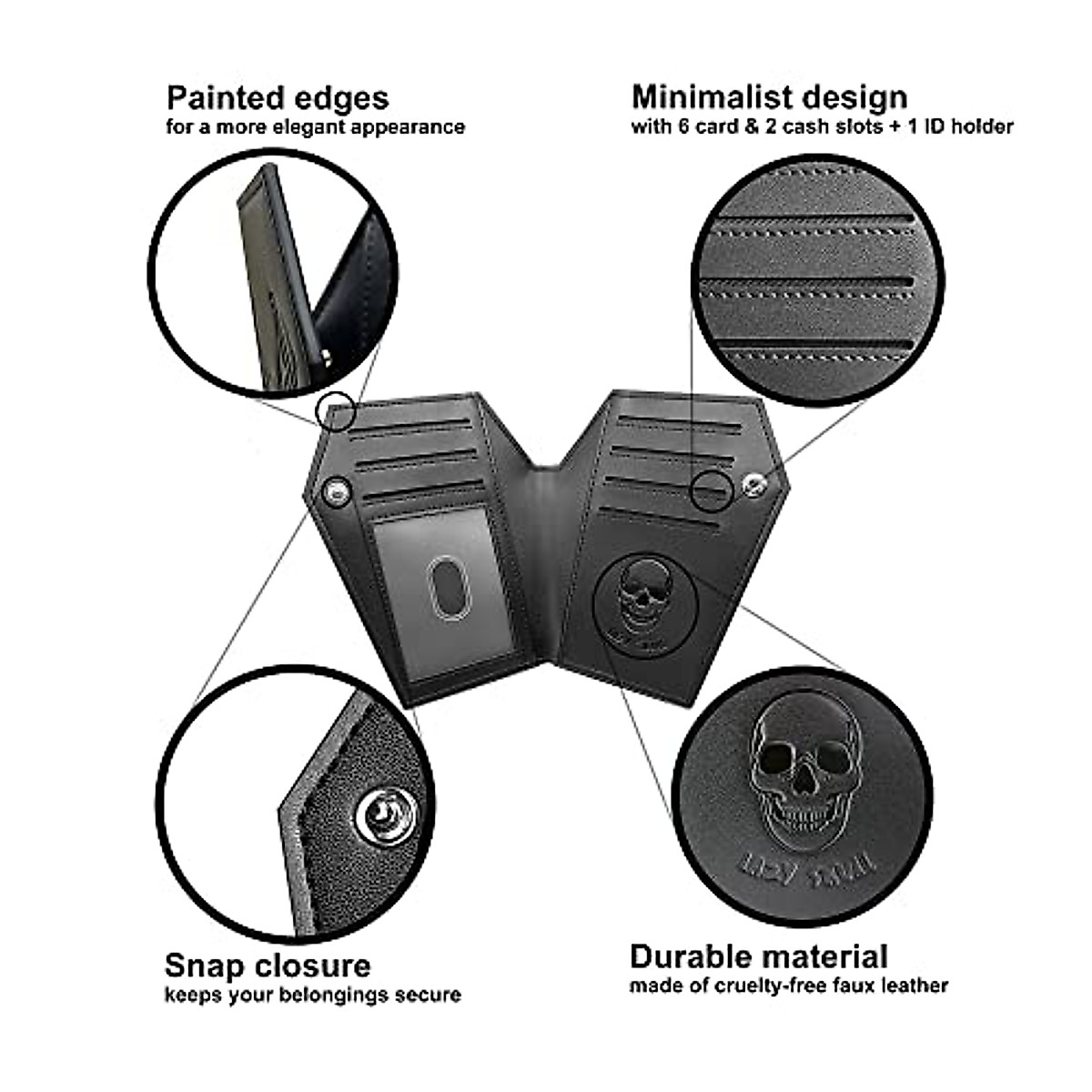 Lazy Skull Coffin Wallet – Spooky Gothic Wallet – Slim Skull Wallet for Women and Men – Witchy Goth accessory