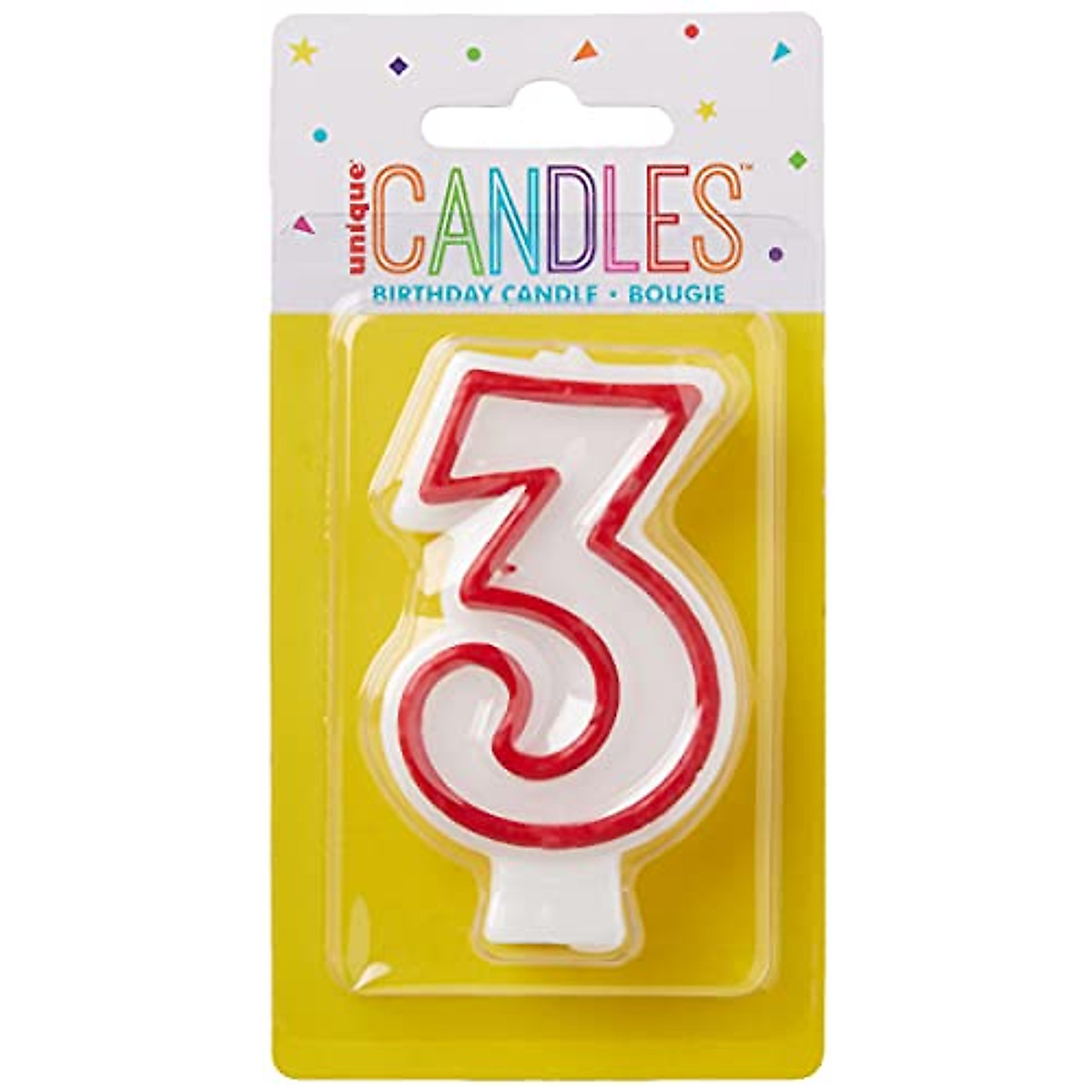 Number "3" White & Red Deluxe Birthday Candle - 2.75" (1 Pc.) - Perfect Finishing Touch for Memorable Celebration
