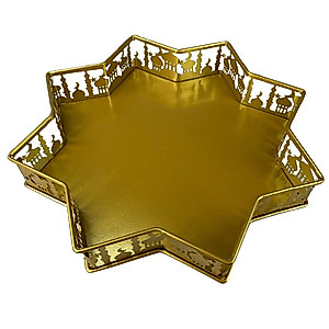WYHFA Eid Mubarak Plate Iron Serving Tray, Ramadan Food Serving Tray Plate Dessert Pastry Candy DIY Display Tray for Eid Mubarak Party Decoration