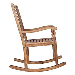 Walker Edison Montego Traditional Acacia Wood Slat Back Patio Rocking Chair, 42 Inch, Brown & Furinno FG18506 Tioman Hardwood Patio Furniture Outdoor End Table, Natural